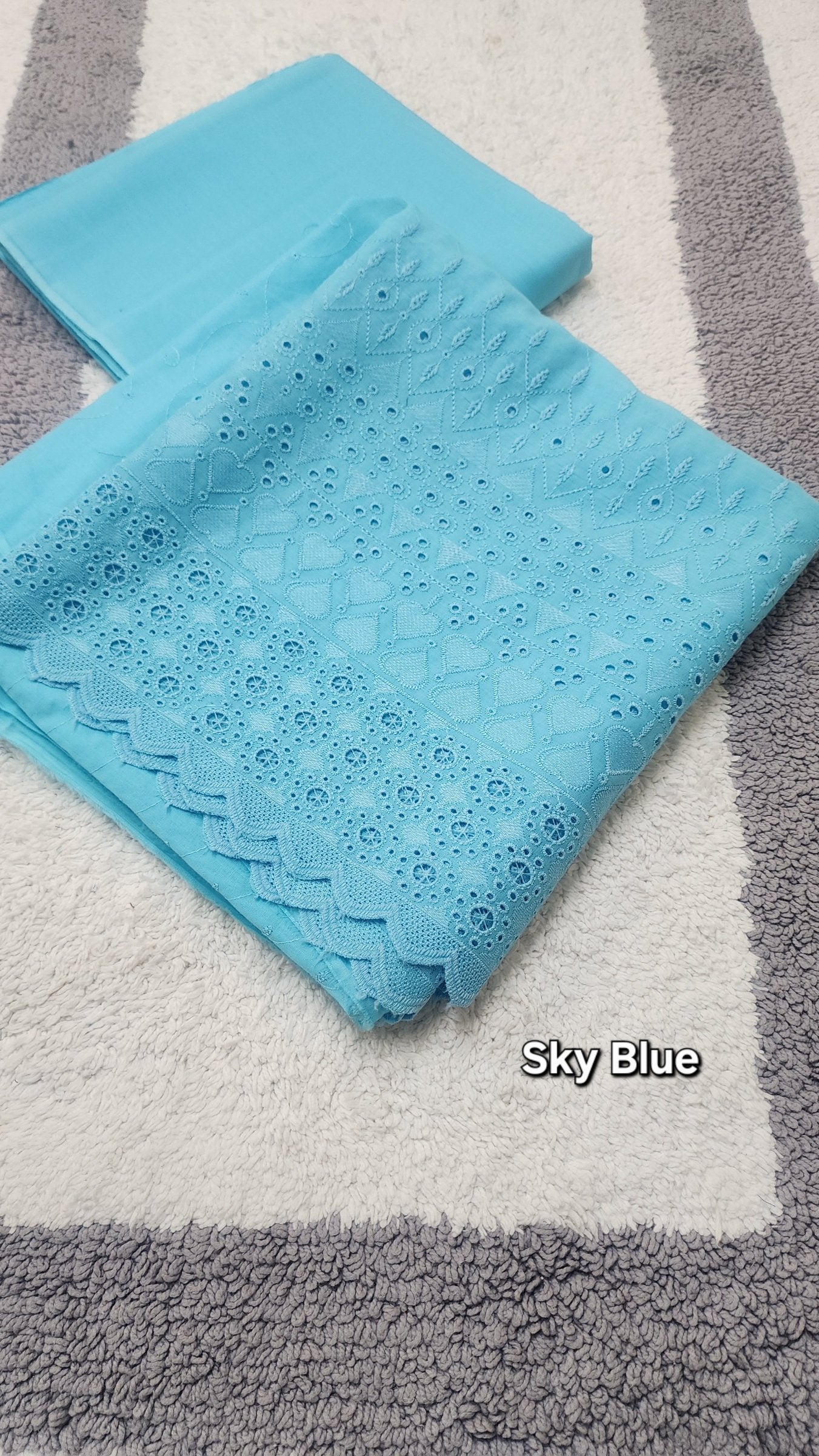 Chikankari Lawn 2 Piece Suit Daman Bore Long Length Suit | Sky Blue – Handmade Pakistan