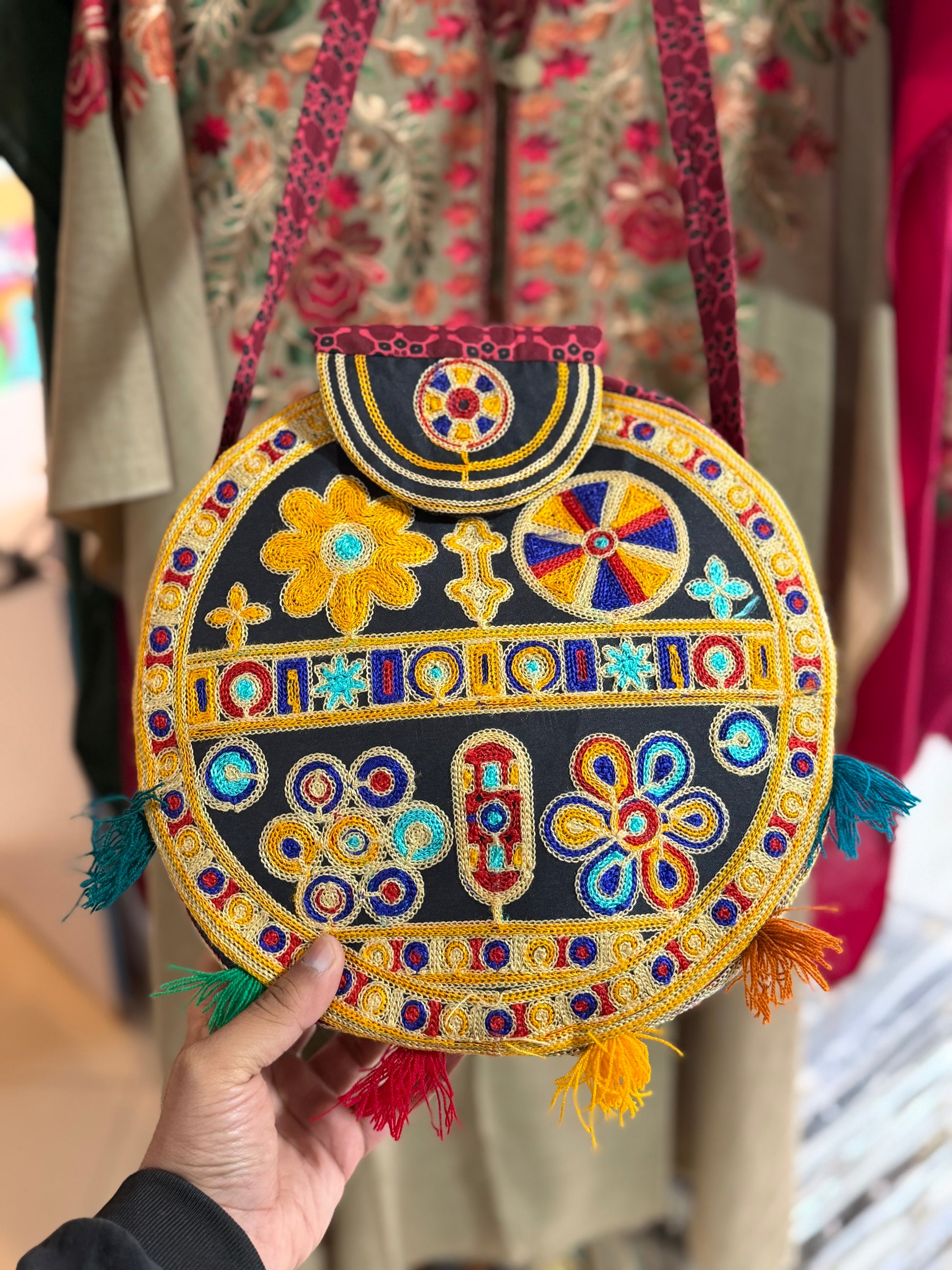 Banjara Round Shoulder Bag Embroidered Shoulder Bag | Skin Multi ...