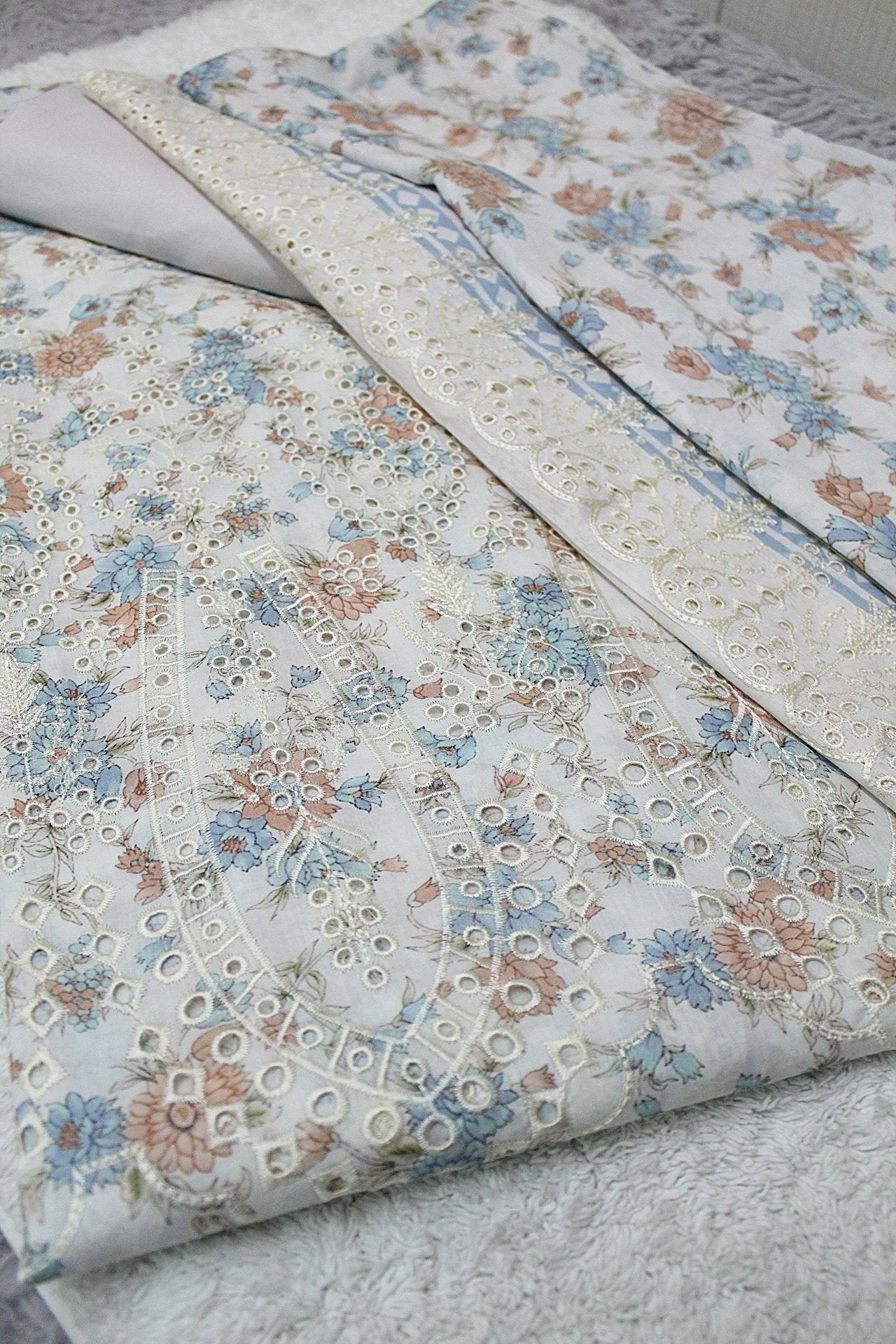 3 Piece Chikankari Suit With Pure Lawn Print Base Chikan Bore ...