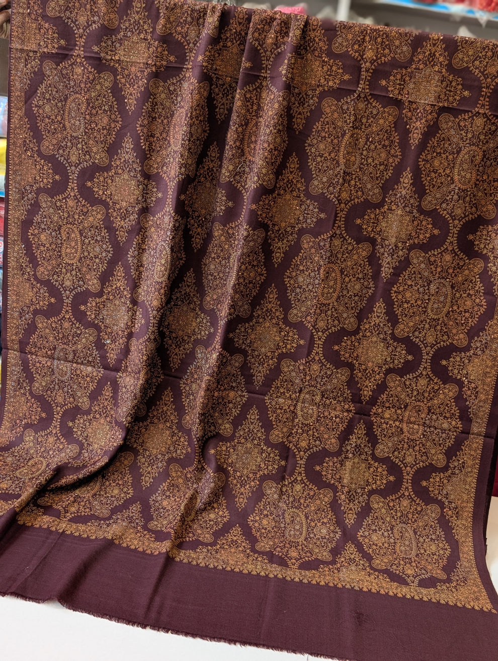 Pashmina Shawl | Hand Embroidery on Print Beautiful Shawl | Burgundy ...