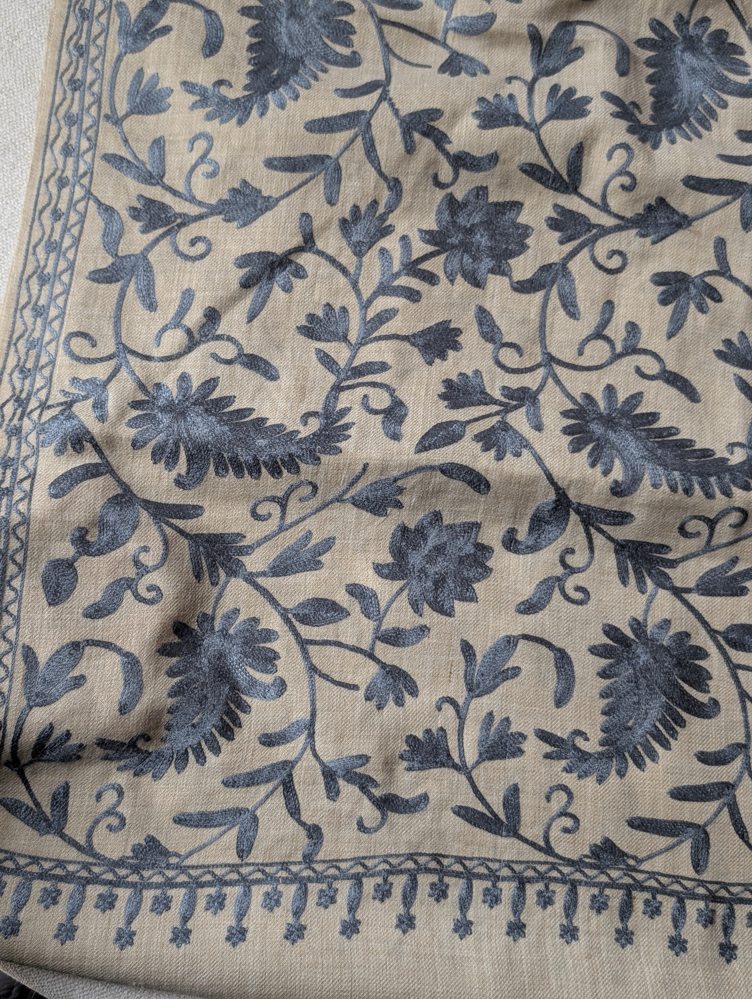 Skin With GreyPashmina Embroidered Shawl | Kashmiri Aar Work Embroider ...