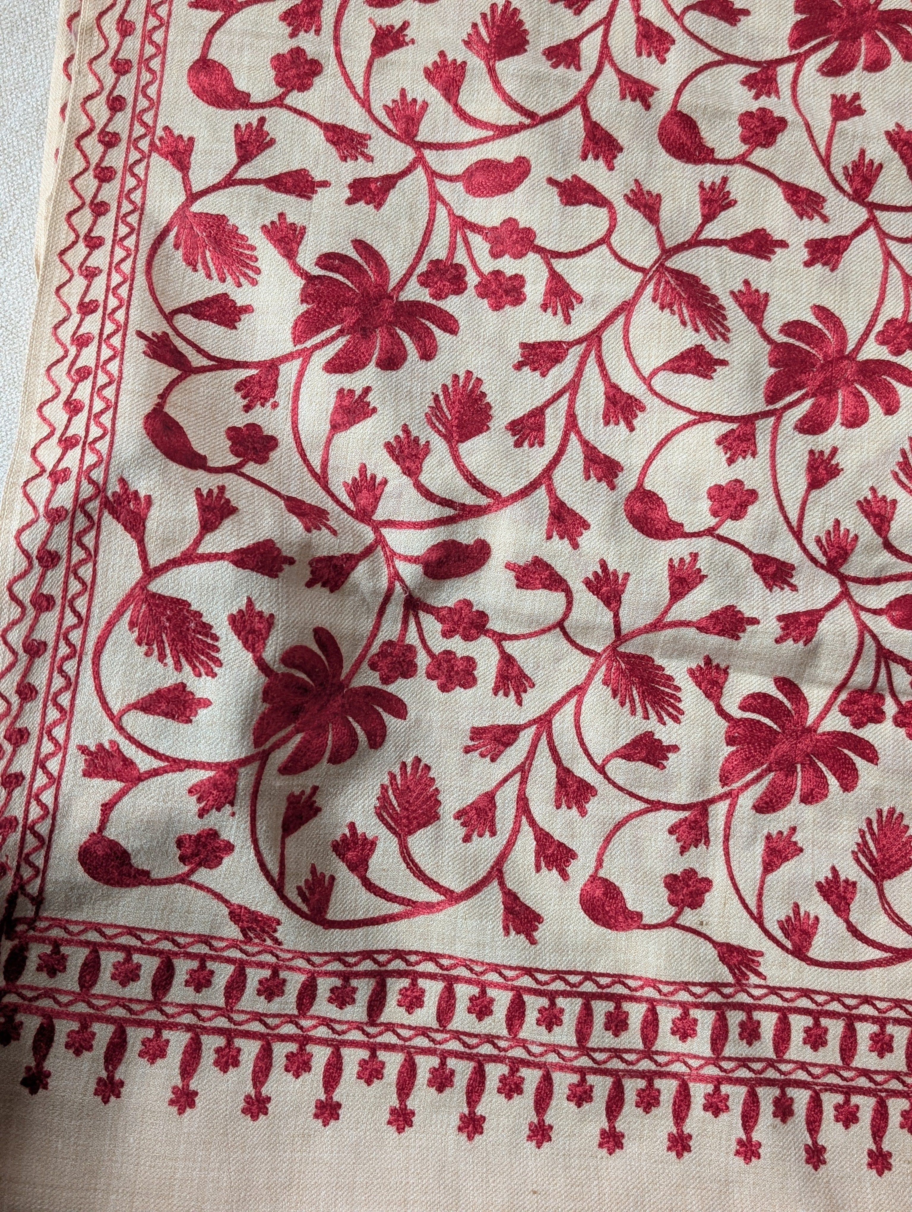 Skin With Maroon Pashmina Embroidered Shawl | Kashmiri Aar Work Embroi ...